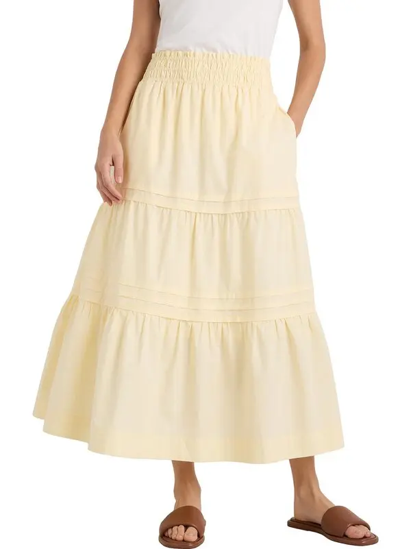 Quince Poplin Tiered Maxi Skirt - Pale Custard Yellow