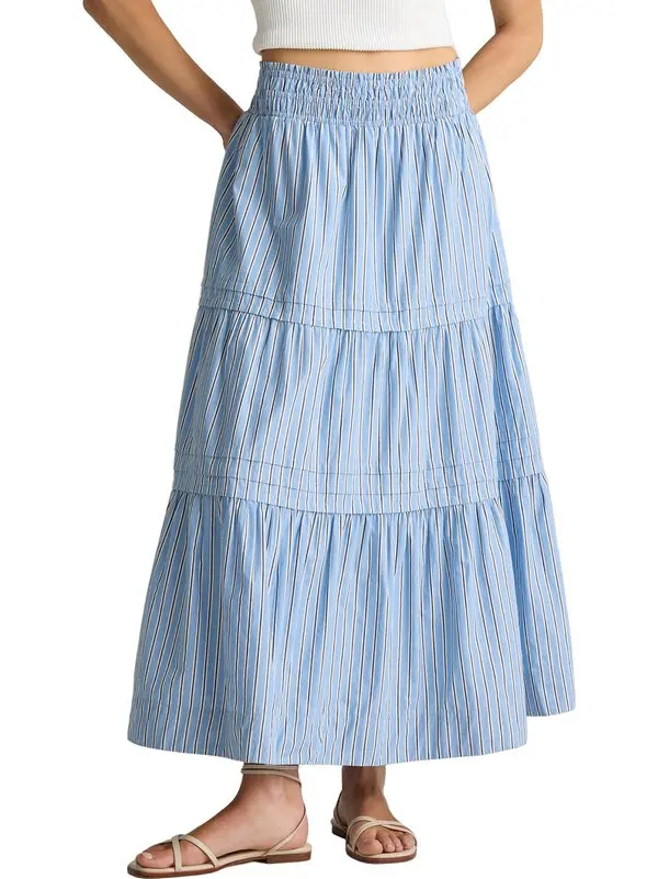 Quince Poplin Tiered Maxi Skirt - Tribeca Stripe