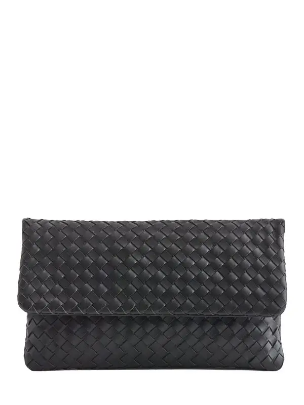 Quince Italian Leather Handwoven Convertible Clutch - Black