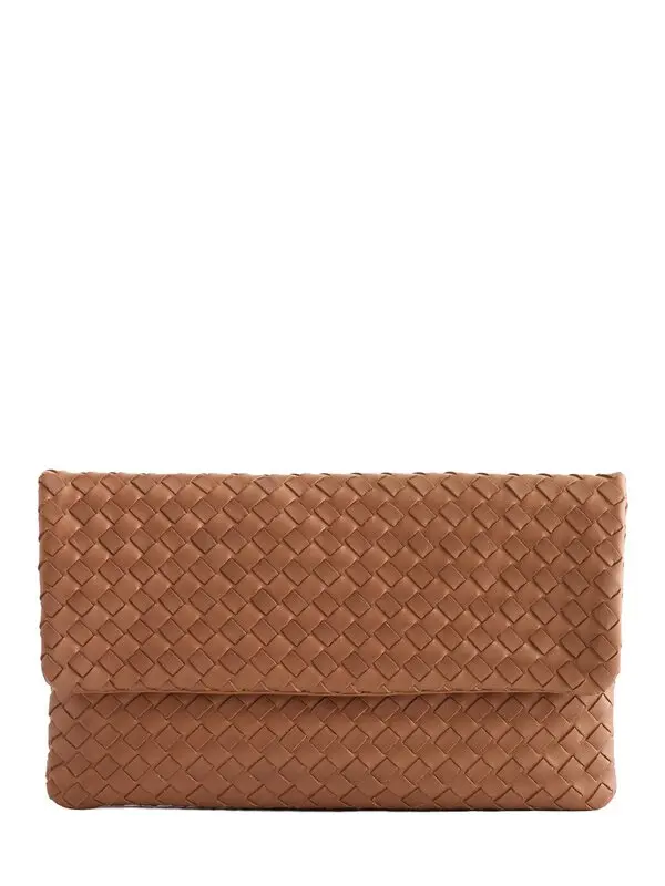 Quince Italian Leather Handwoven Convertible Clutch - Cognac