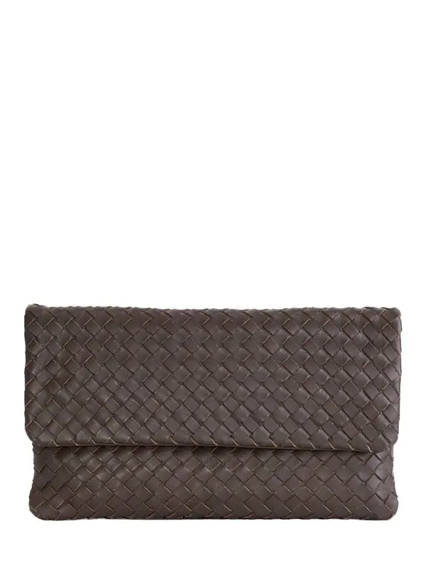 Quince Italian Leather Handwoven Convertible Clutch - Dark Brown