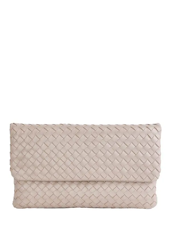 Quince Italian Leather Handwoven Convertible Clutch - Taupe