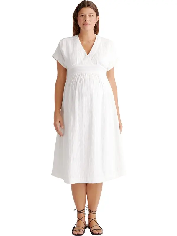 Quince Gauze Maternity Midi Dress - White