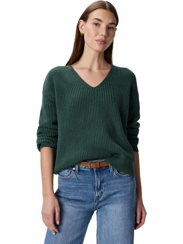 Quince Fisherman V-neck Sweater - Big Sur Green