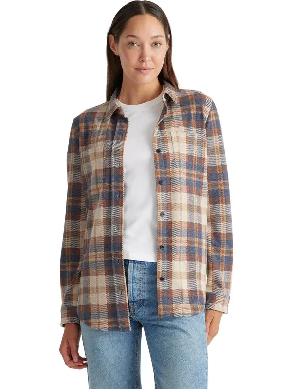 Quince Stretch Sweater Fleece Shirt - Mocha Check