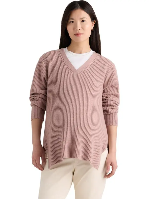 Quince Mongolian Cashmere Ribbed Maternity Sweater - Heather Vintage Pink