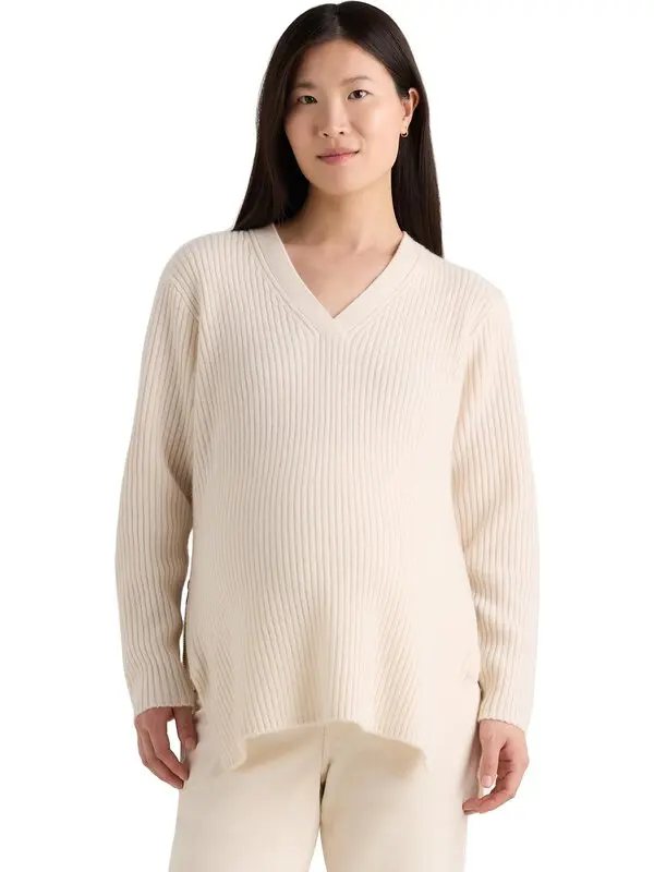 Quince Mongolian Cashmere Ribbed Maternity Sweater - Ivory