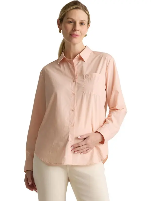 Quince Poplin Maternity Long Sleeve Shirt - Ballet Slipper
