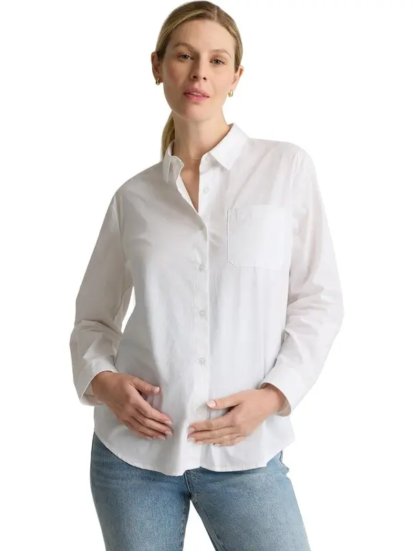 Quince Poplin Maternity Long Sleeve Shirt - Classic White