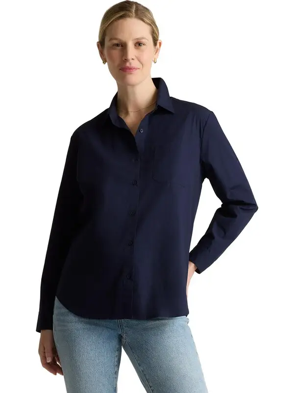 Quince Poplin Maternity Long Sleeve Shirt - Navy