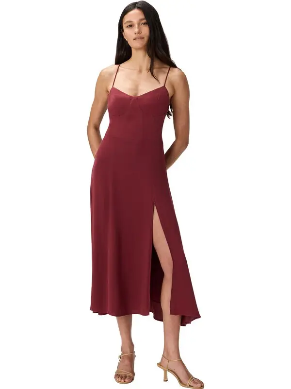 Quince Lightweight Crepe Sweetheart Midi Dress - Maroon