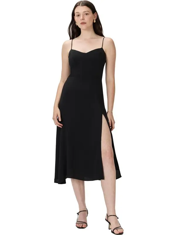 Quince Lightweight Crepe Sweetheart Midi Dress - True Black