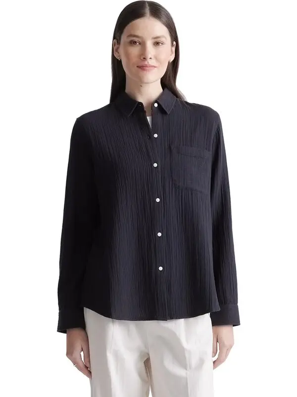 Quince Organic Cotton Gauze Long Sleeve Shirt - Black