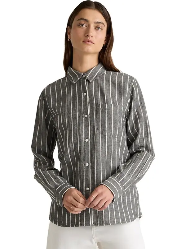 Quince Organic Cotton Gauze Long Sleeve Shirt - Faded Black / White Stripe