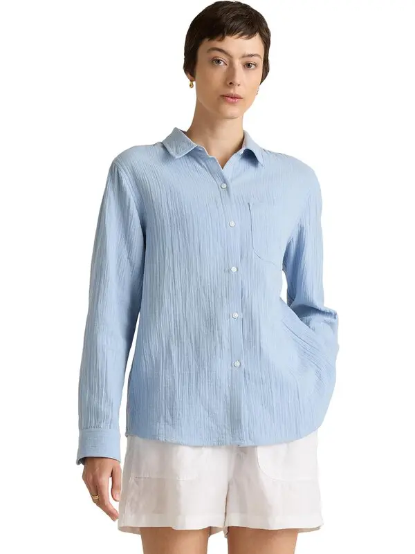 Quince Organic Cotton Gauze Long Sleeve Shirt - Ocean Breeze