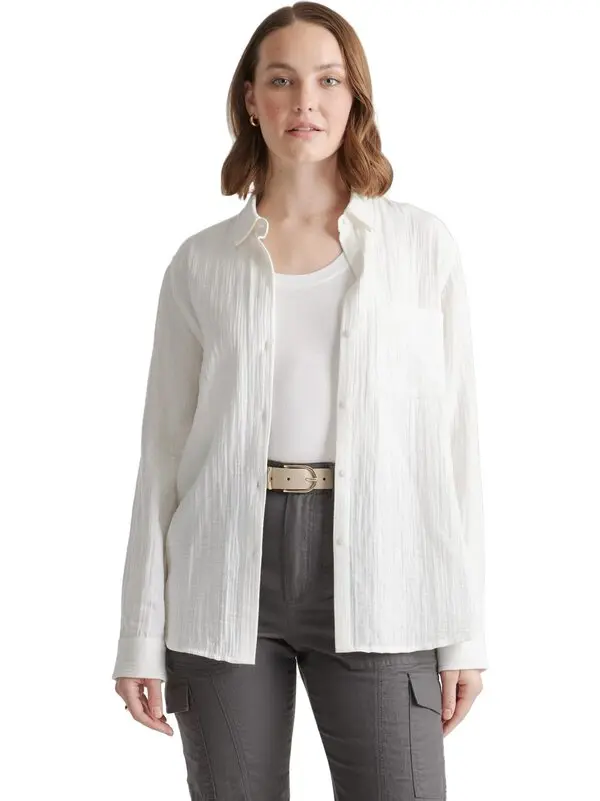 Quince Organic Cotton Gauze Long Sleeve Shirt - White