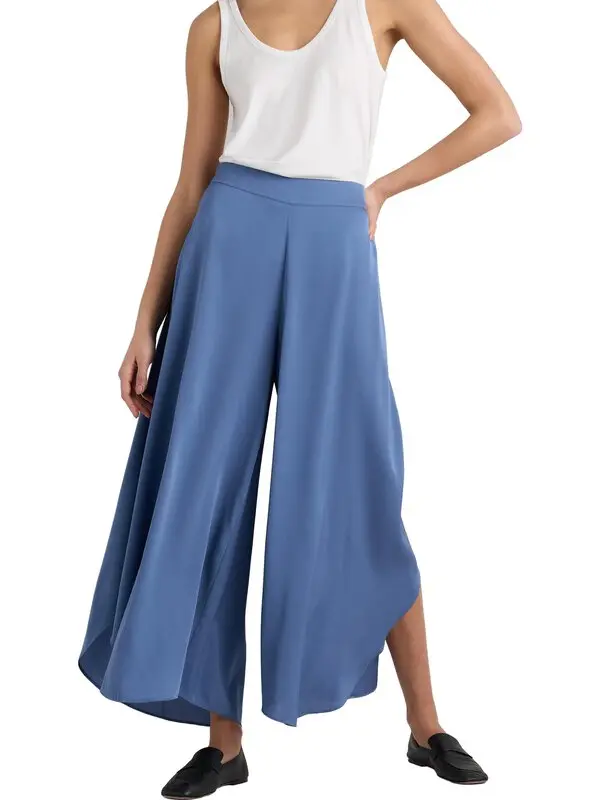 Quince Washable Stretch Silk Palazzo Pants - Moonstone Blue