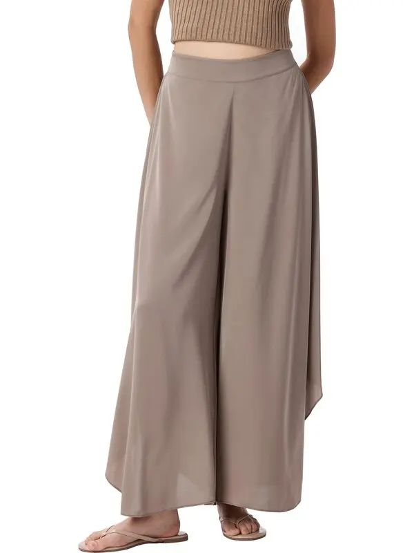 Quince Washable Stretch Silk Palazzo Pants - Morel Grey
