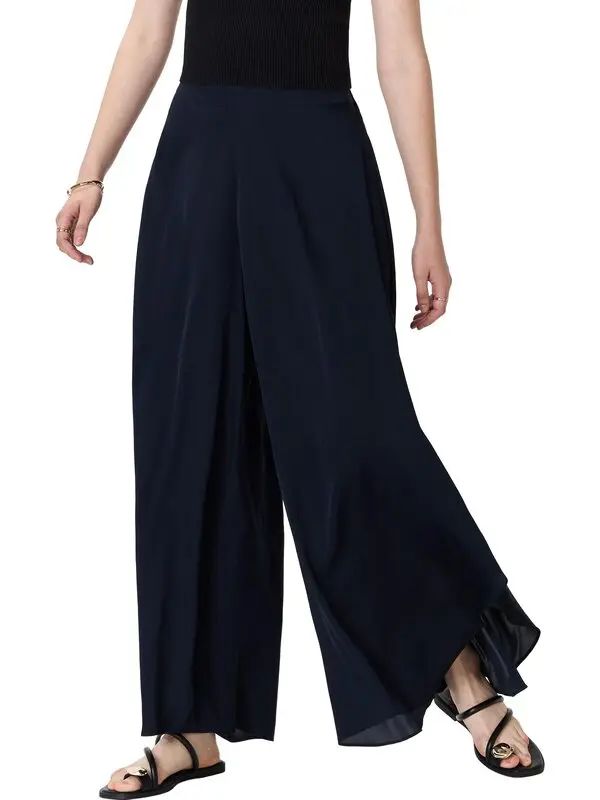 Quince Washable Stretch Silk Palazzo Pants - Navy