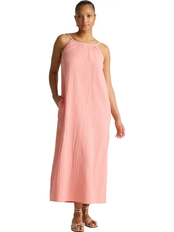 Quince Organic Cotton Gauze Sleeveless Maxi Dress - Coral Blush