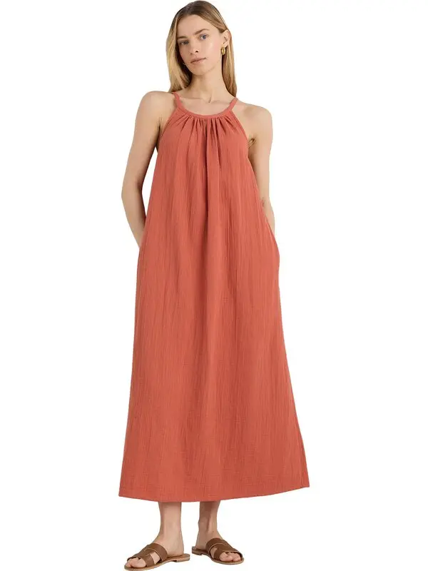 Quince Organic Cotton Gauze Sleeveless Maxi Dress - Spiced Orange
