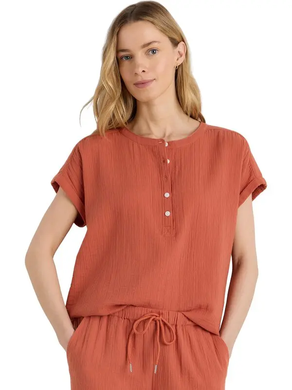 Quince Gauze Roll Sleeve Shirt - Spiced Orange