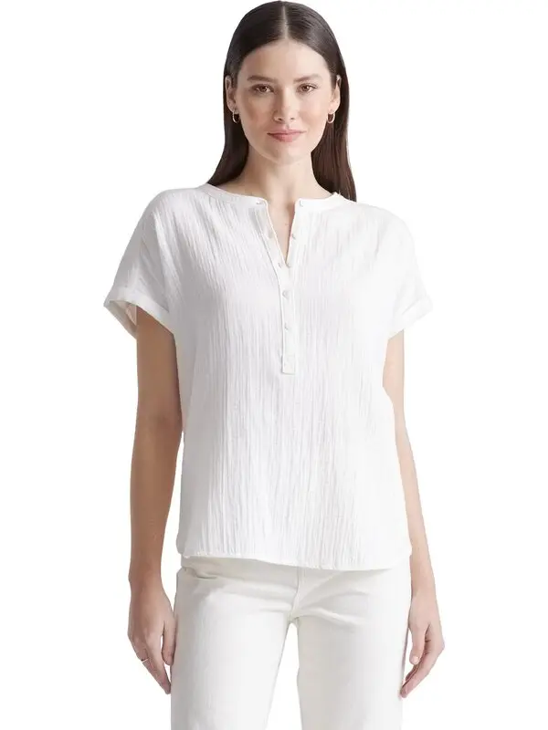 Quince Gauze Roll Sleeve Shirt - White