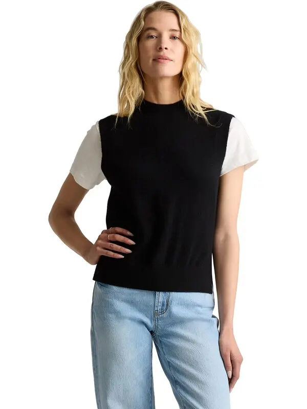 Quince Mongolian Cashmere Mock Neck Sweater Vest - Black
