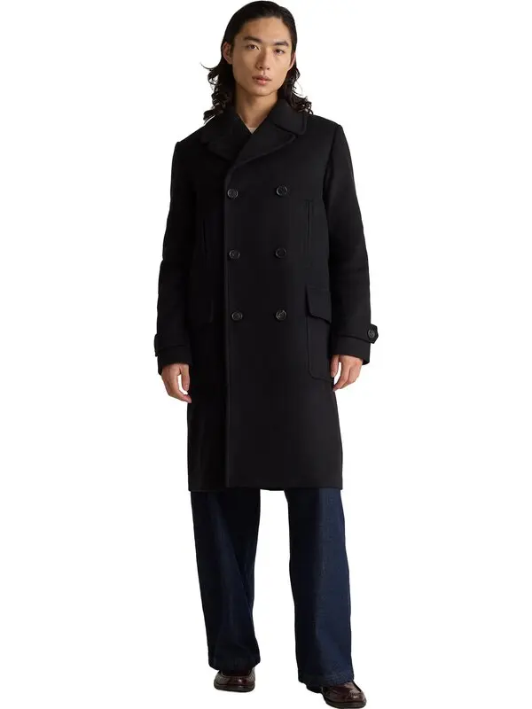 Quince Italian Wool Double-breasted Officer Topcoat - Black