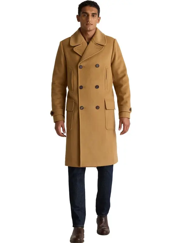 Quince Italian Wool Double-breasted Officer Topcoat - Caramel