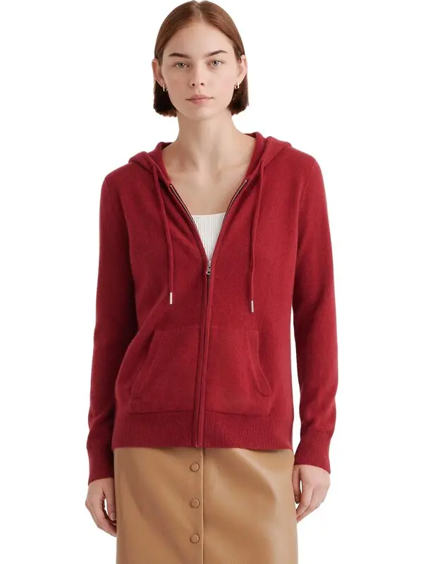Quince Mongolian Spring Cashmere Full-zip Hoodie - Crimson