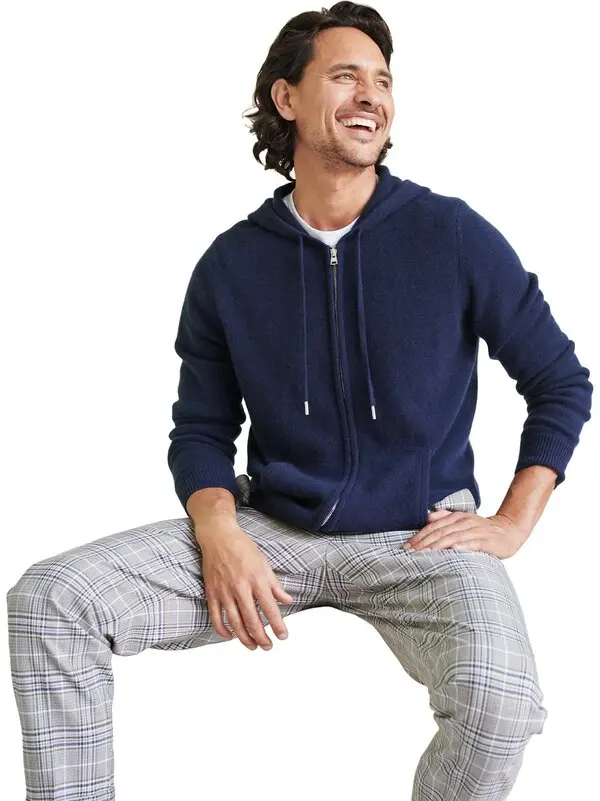 Quince Mongolian Spring Cashmere Full-zip Hoodie - Navy