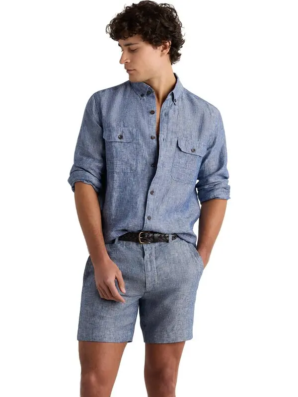 Quince 100% European Linen Trouser Shorts - Chambray Blue