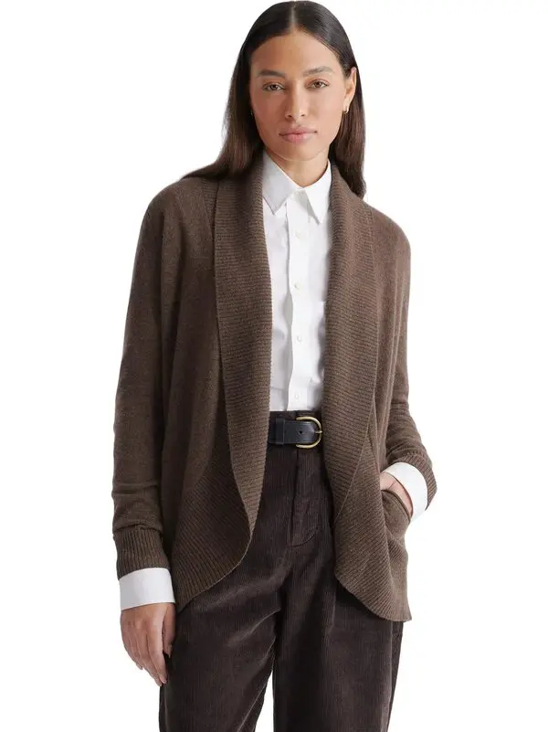 Quince Mongolian Spring Cashmere Open Cardigan Sweater - Brown
