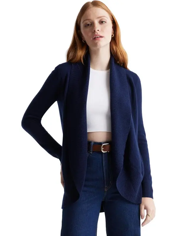 Quince Mongolian Spring Cashmere Open Cardigan Sweater - Navy