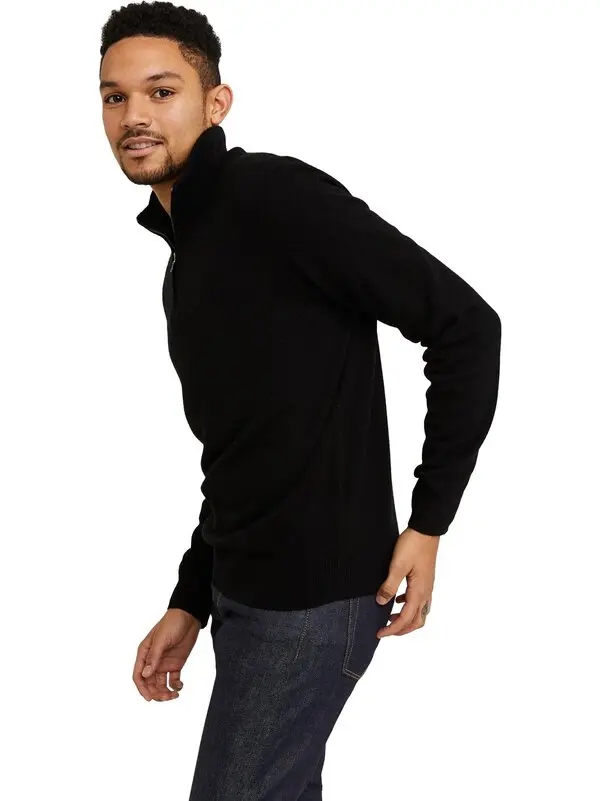 Quince Cashmere Quarter Zip Sweater - Black