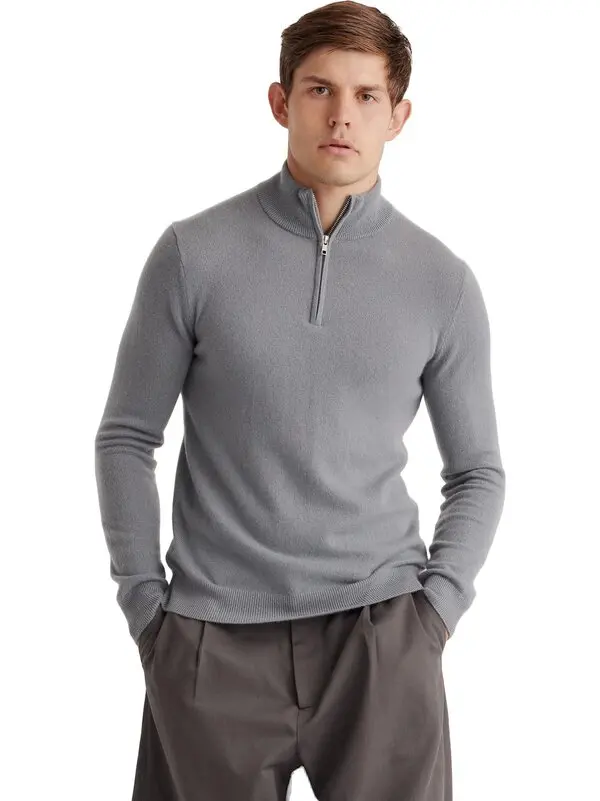 Quince Cashmere Quarter Zip Sweater - Dusty Blue