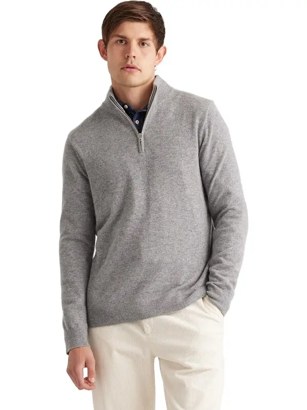 Quince Cashmere Quarter Zip Sweater - Heather Grey