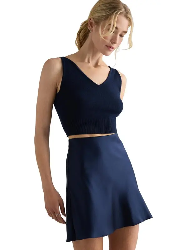 Quince Washable Silk Mini Skirt - Navy