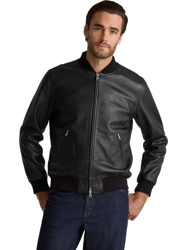 Quince 100% Washed Leather Bomber Jacket - Black