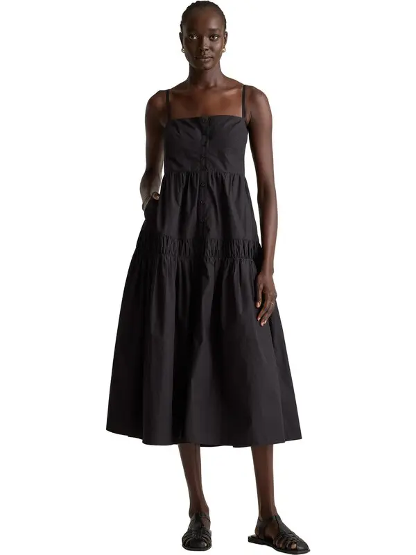 Quince Poplin Spaghetti Strap Maxi Dress - Black