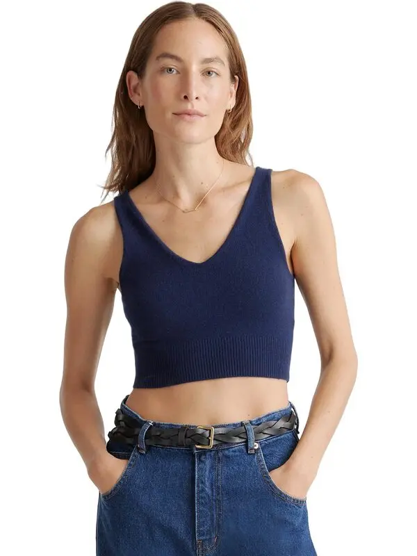 Quince Mongolian Spring Cashmere Cropped Tank Top - Navy