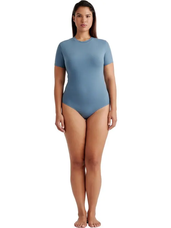 Quince Stretch Cotton Jersey Short Sleeve Bodysuit - Ocean