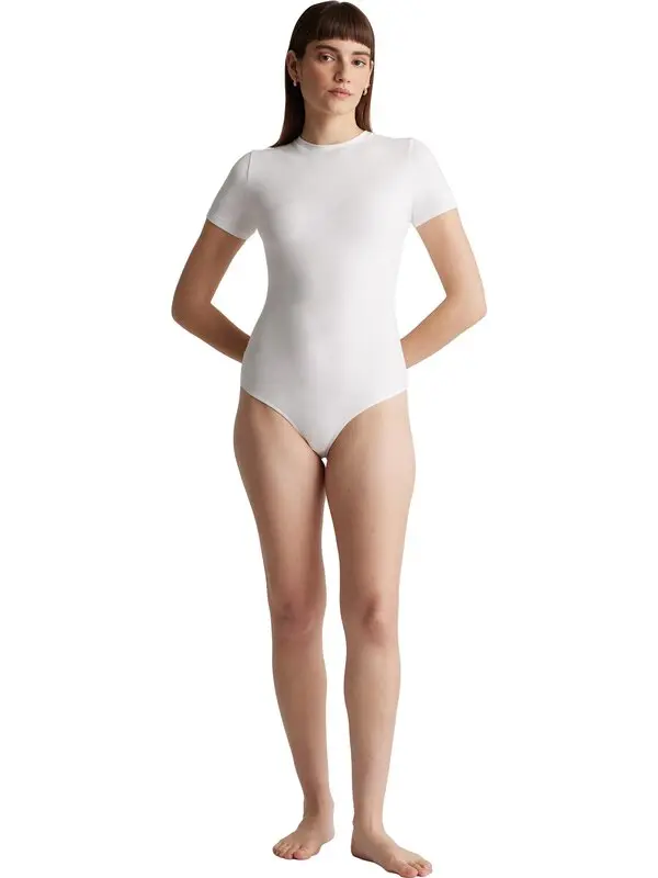 Quince Stretch Cotton Jersey Short Sleeve Bodysuit - Soft White