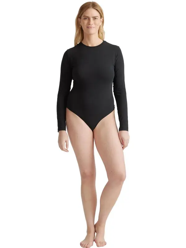 Quince Stretch Cotton Jersey Long Sleeve Bodysuit - Black