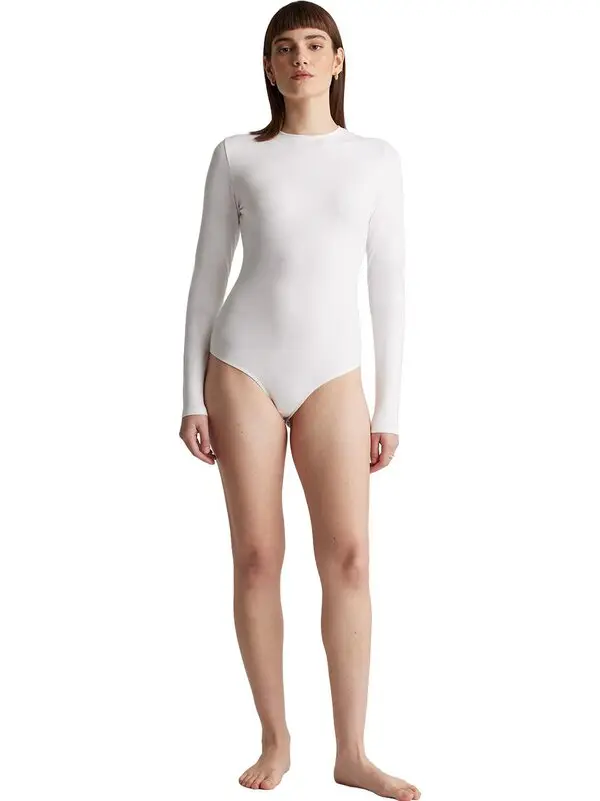 Quince Stretch Cotton Jersey Long Sleeve Bodysuit - Soft White