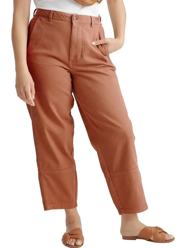 Quince Organic Stretch Cotton Twill Barrel Pants - Rust