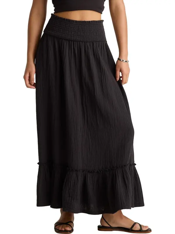 Quince Gauze Smocked Maxi Skirt - Black