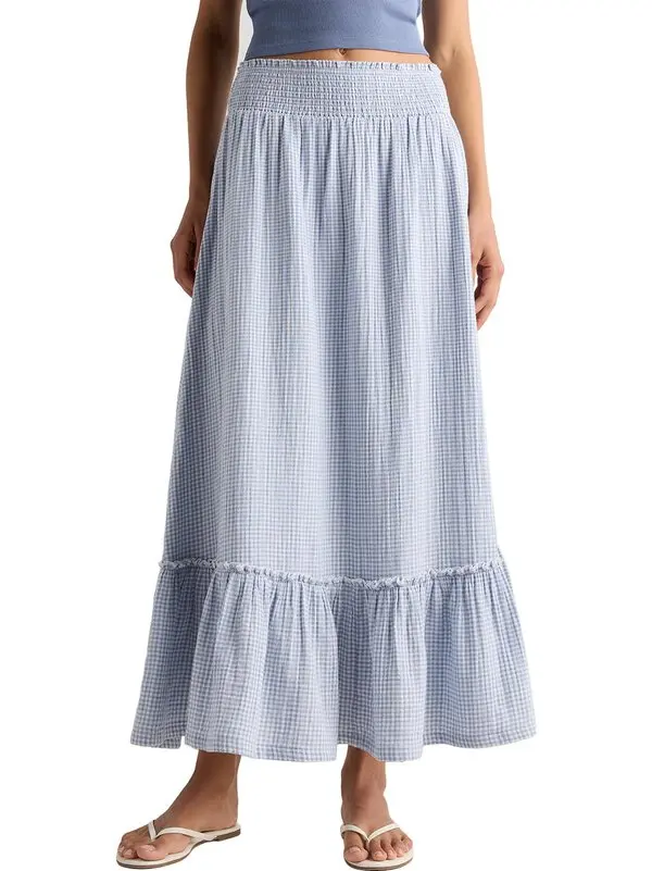 Quince Gauze Smocked Maxi Skirt - Blue Gingham