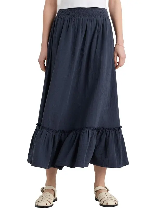 Quince Gauze Smocked Maxi Skirt - Indigo Blue